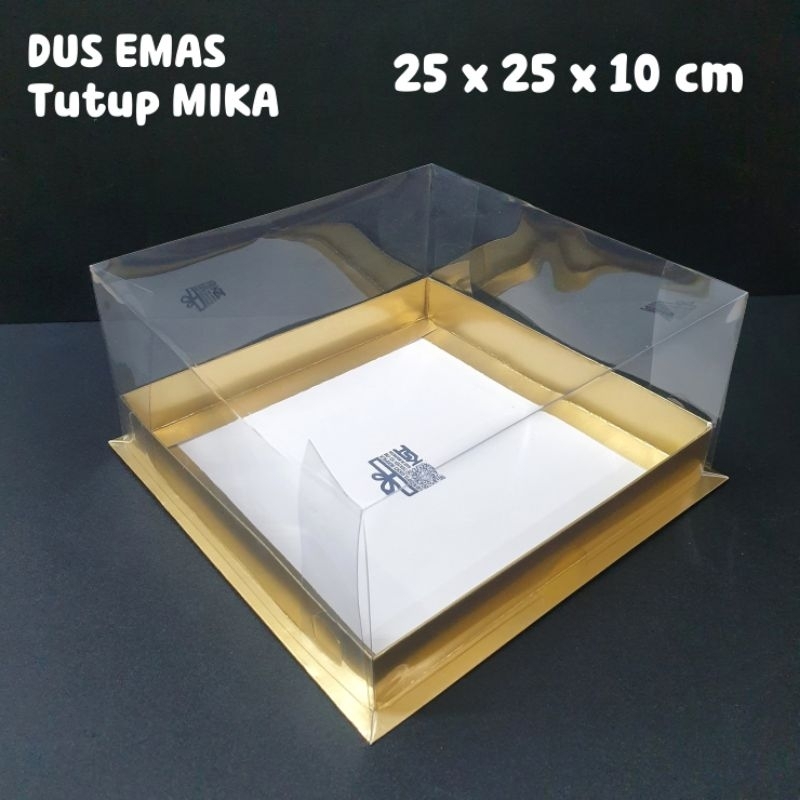 Gold Cake Box 25 x 25 x 10 cm Lid Mica Cake Box Gold Transparent ...