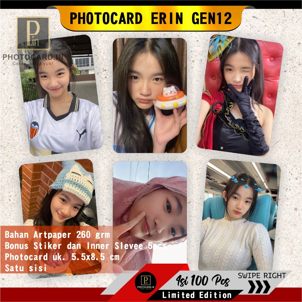 Photocard Erin Gen12 JKT48 contains 100 pcs (Free Stickers and Inner ...