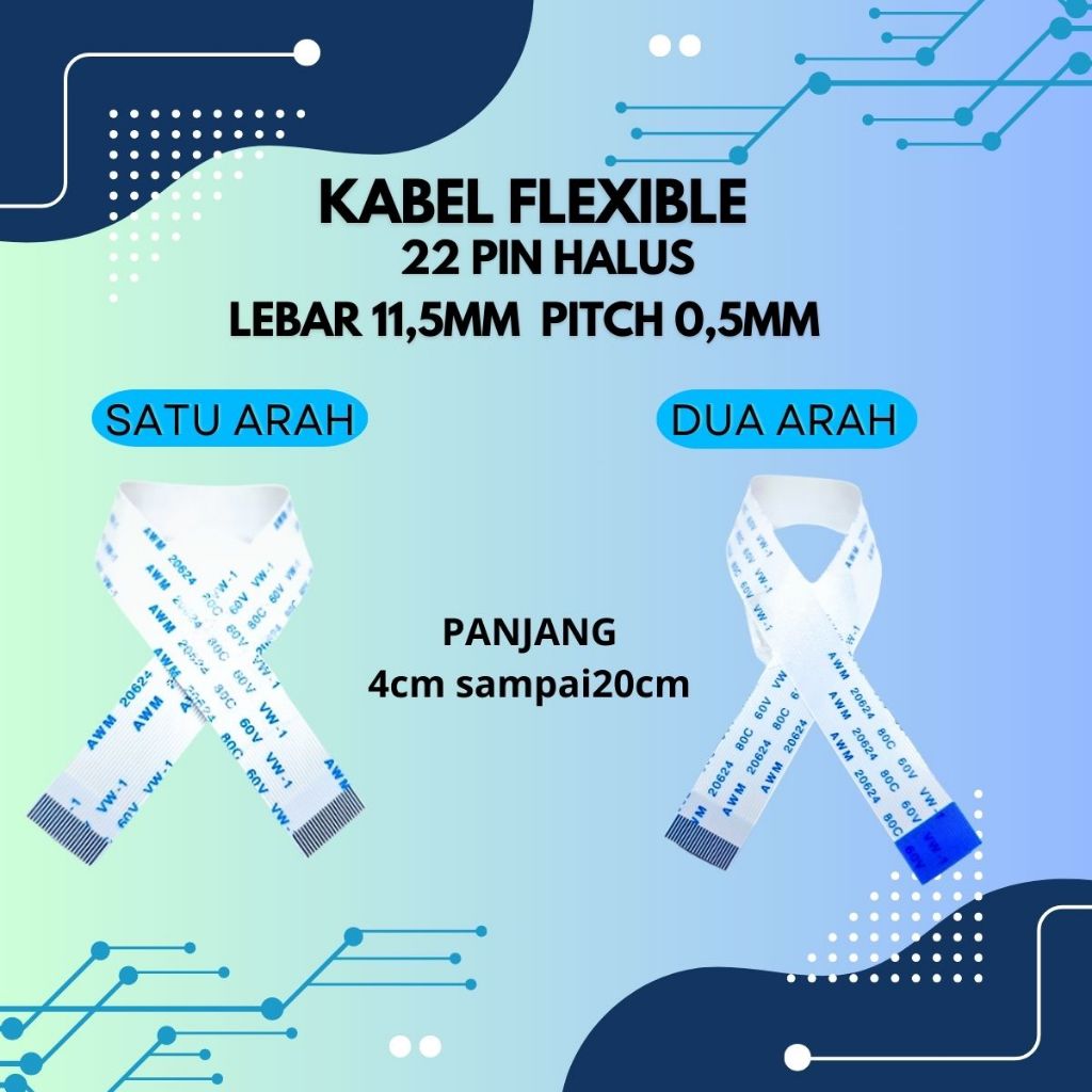 22 pin LCD flexible cable 11,5mm wide pitch 0.5mm length 4cm to 30cm ...