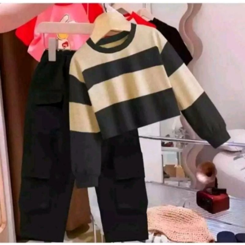 Latest cargo strip suit for girls/ages 1-12 years | Shopee Philippines