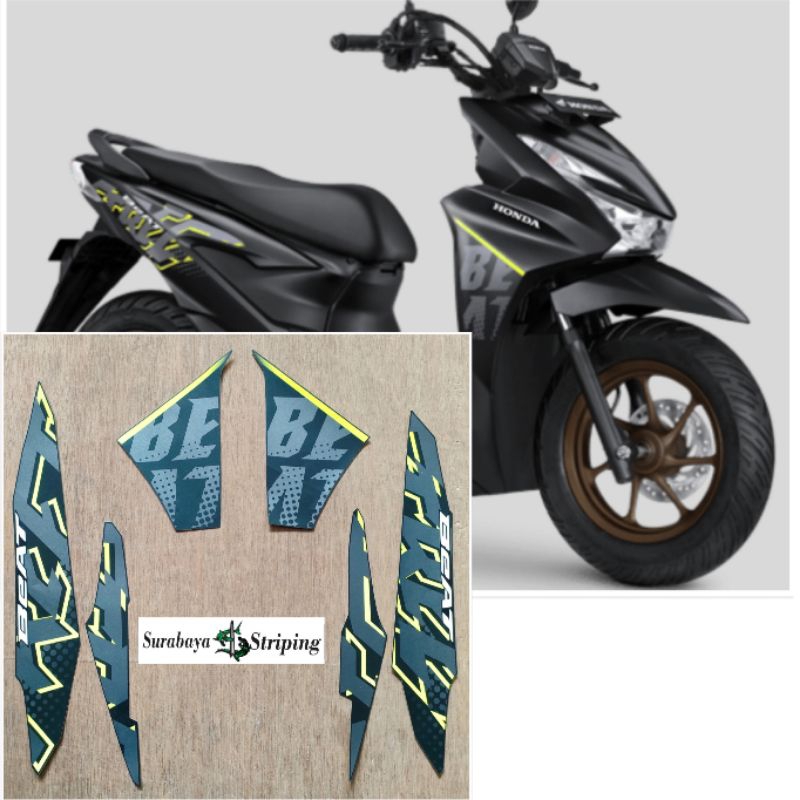 HIJAU HITAM Striping sticker Honda Beat Street Black Lis Green 2024 ...