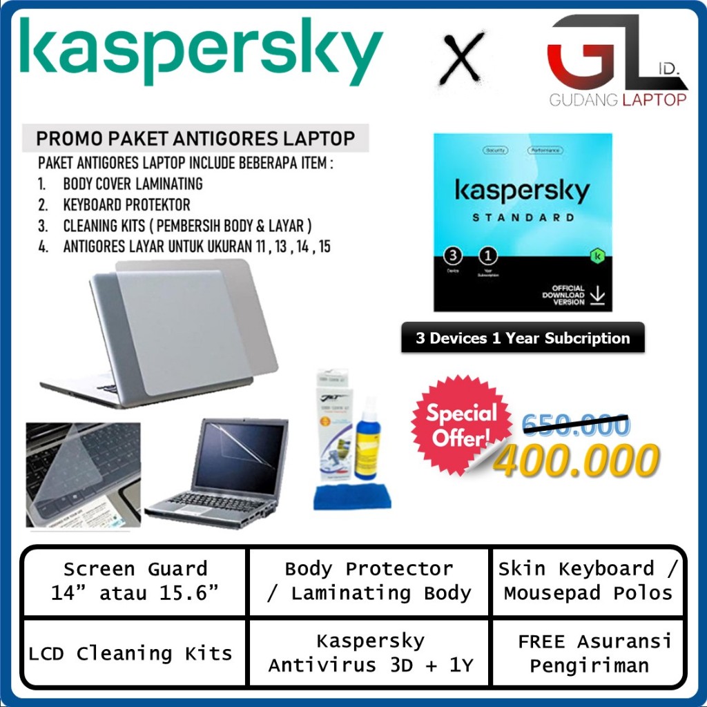 Full Laptop Protection Package - Original Anti-Scratch and Kaspersky ...