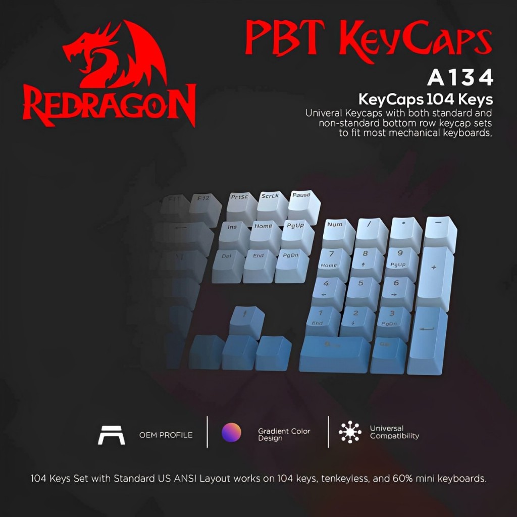 Redragon Gradient Blue Mechanical PBT KeyCaps 104 Keys OMBRE-A134 ...