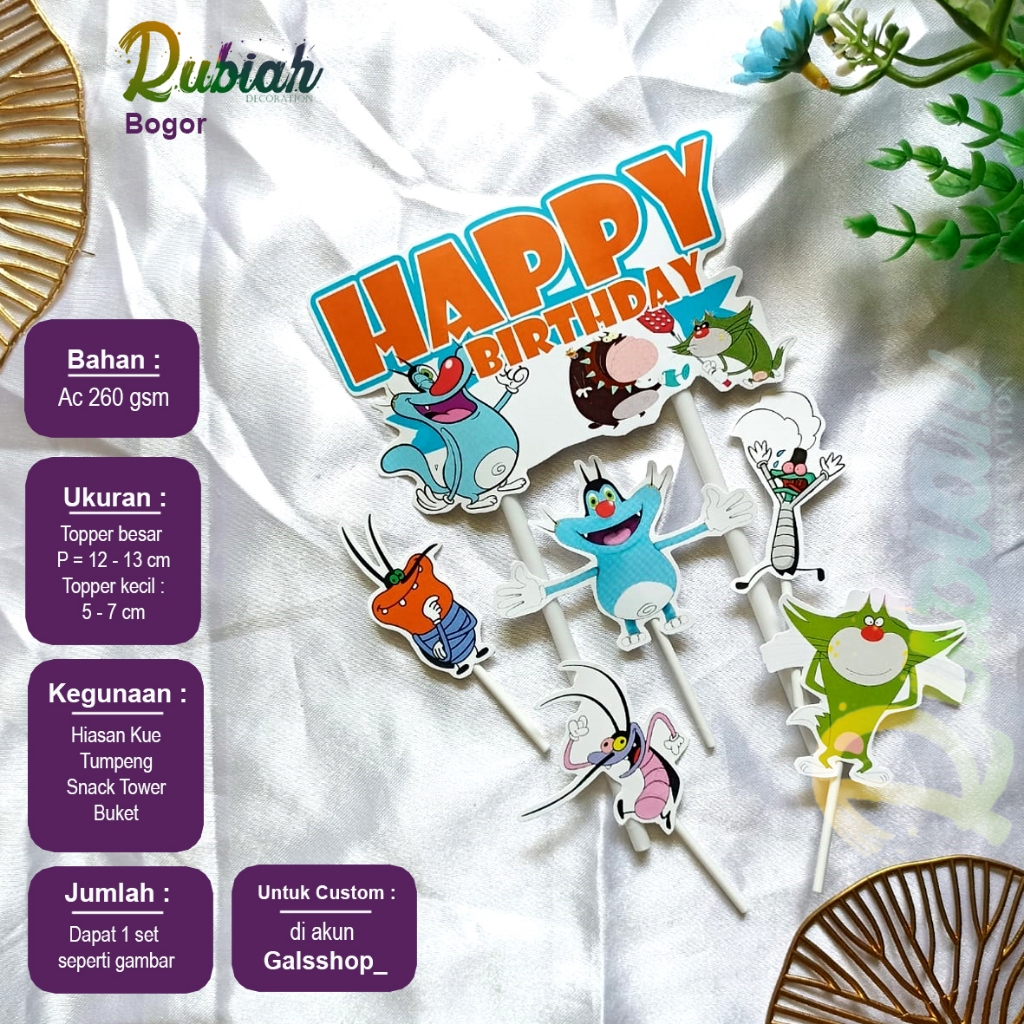 Oggy and the Cockroach Cake Topper 1 set / Happy Birthday Birthday Cake ...