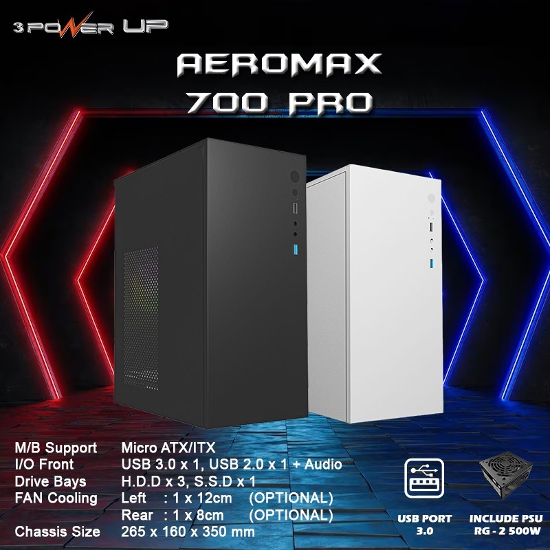 Case PC 3 Power Up AEROMAX AM-700 Pro with PSU Nerro-600 500W M-ATX ...
