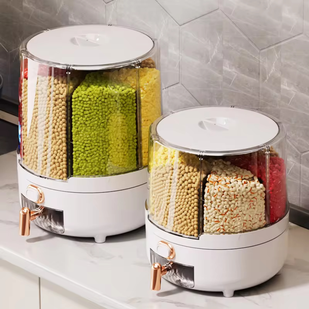 Rice Dispenser Grain Holder Rotate 360 Rice Box Moisture Proof 6 Grids ...