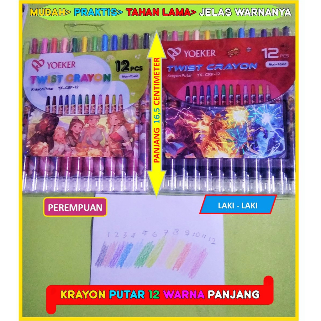 Long 12 Color Swivel CRAYON (YOEKER) TWIST CRAYON (NON TOXIC) | Shopee ...