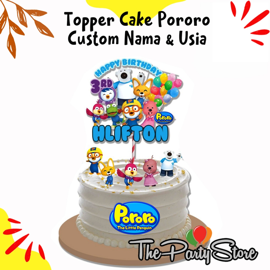Custom Birthday Cake Topper Pororo Character Name and Age | Shopee ...