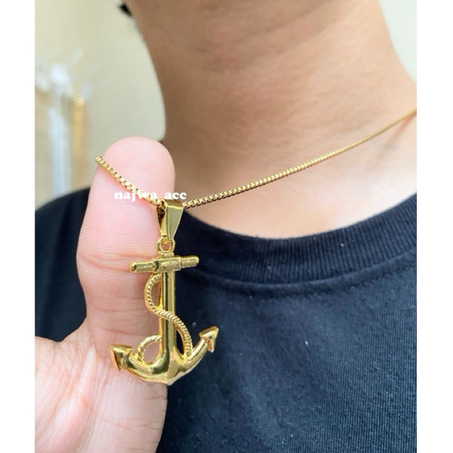 Titanium italy gold Necklace Anchor Pendant Men And Women (Long Lasting ...