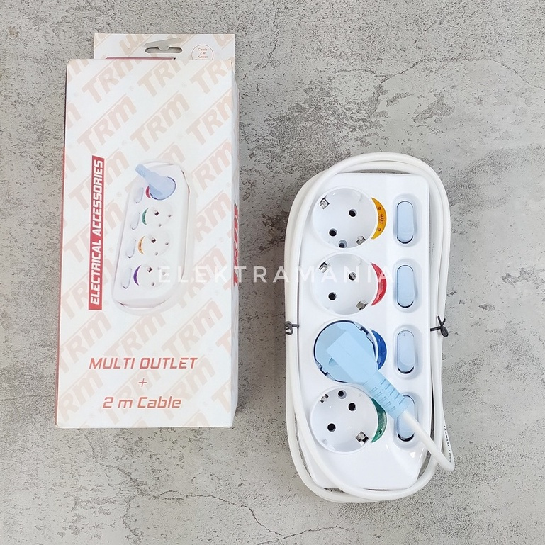 Trm Multi Grounded Socket 3 & 4 Holes + 2 Meter Cable + SNI Switch SK803K / SK804K Multi Outlet ...