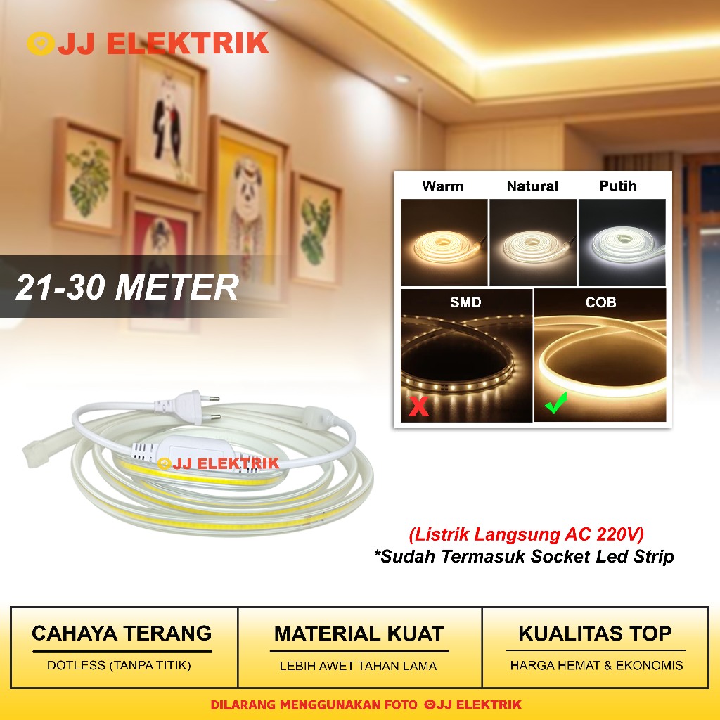 Package Of 21-30 Meters COB LED Strip Lights 220V Indoor Outdoor ...