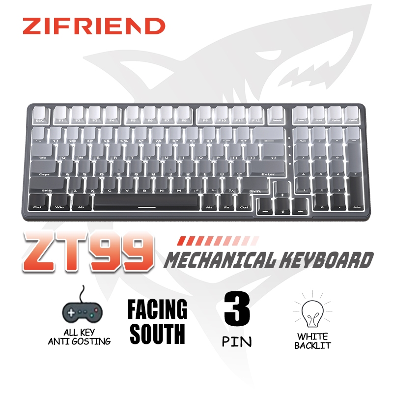 ZIFRIEND ZT99 Gradient Mechanical Keyboard North Facing Red Blue Browm ...