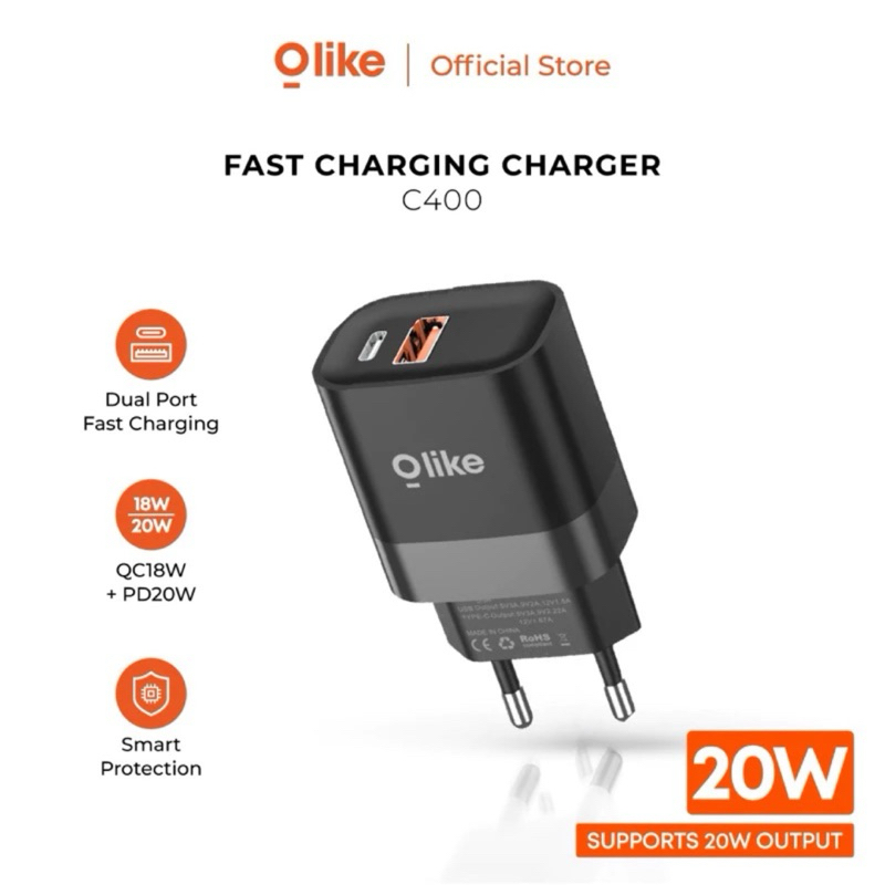 Olike C400 USB PD20W+QC18W FAST CHARGING TYPE-C Adapter Charger Head ...