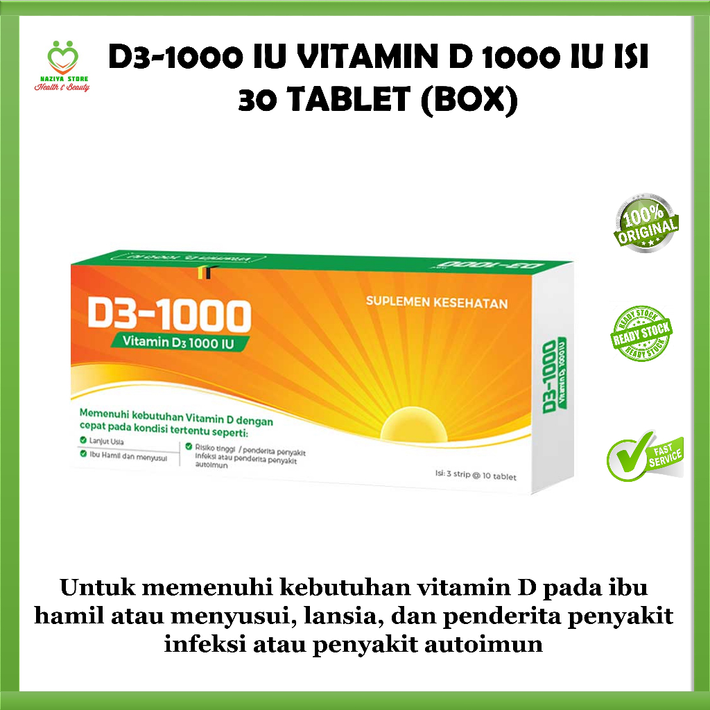 D3-1000 Vitamin D3 1000 IU Contents 30 Tablets (PERBOX) | Shopee ...