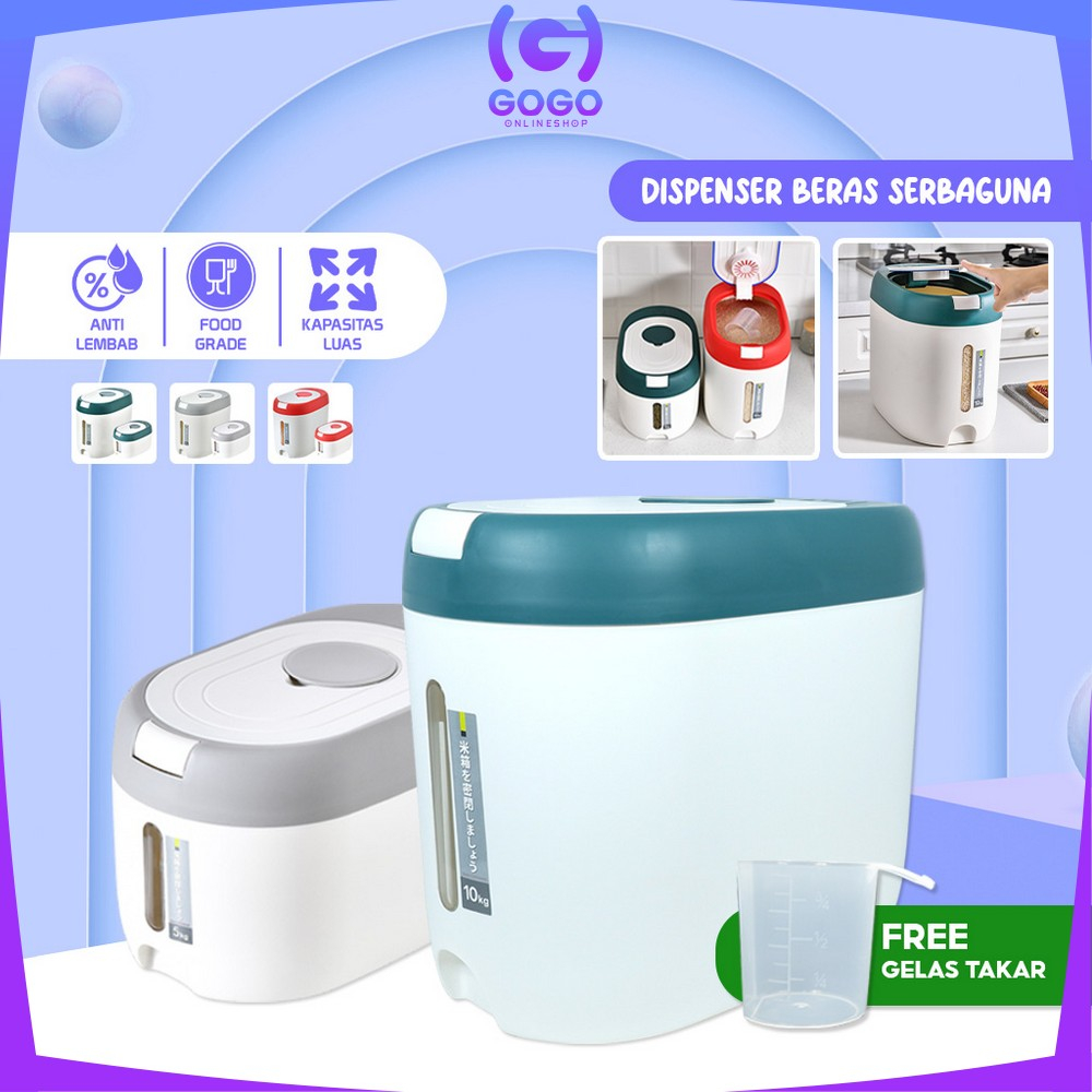 GOGO-C882 Rice Dispenser 5KG/10KG Free Measuring Cup Rice Storage ...