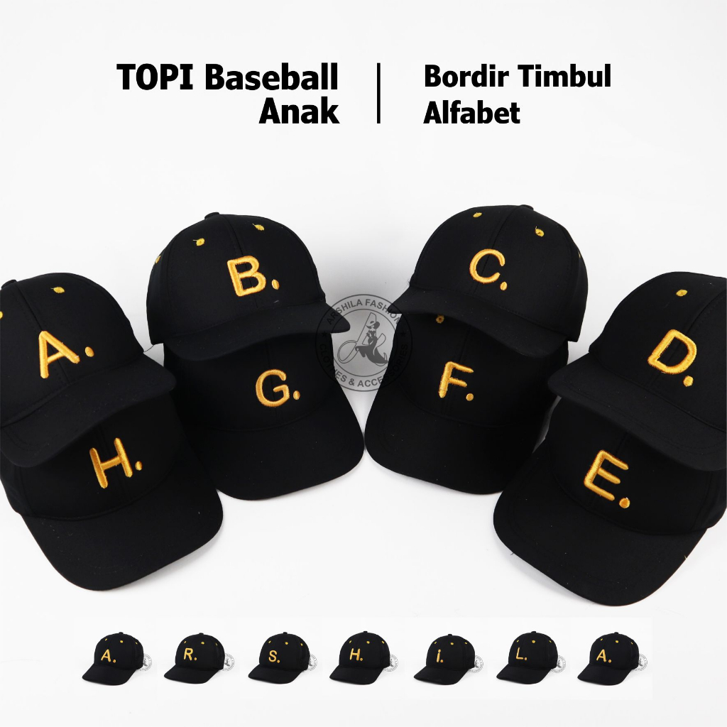 HITAM Children's hat embroidered with AZ initials, Full black, alphabet ...
