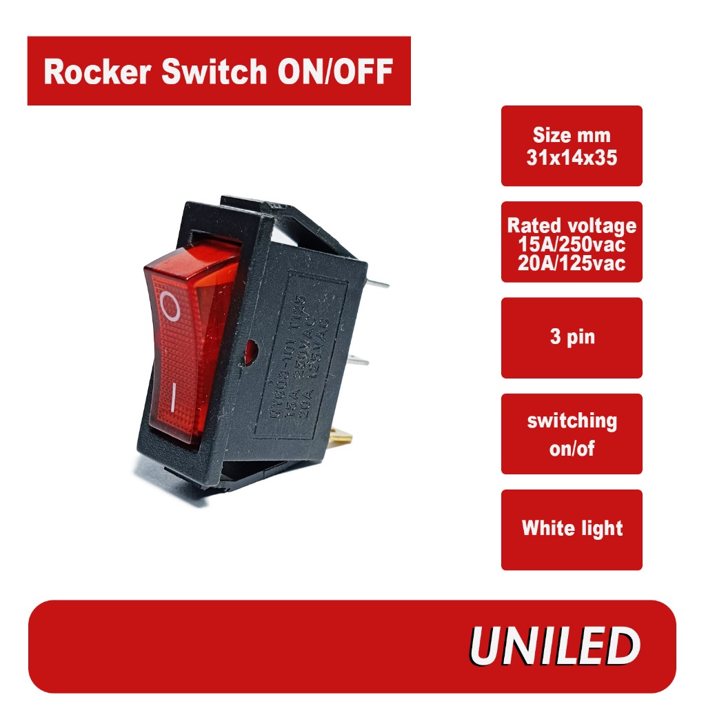 MERAH Rocker SWITCH 3 PIN 220VOLT QY603 POWER SWITCH WITH RED LIGHTS ...