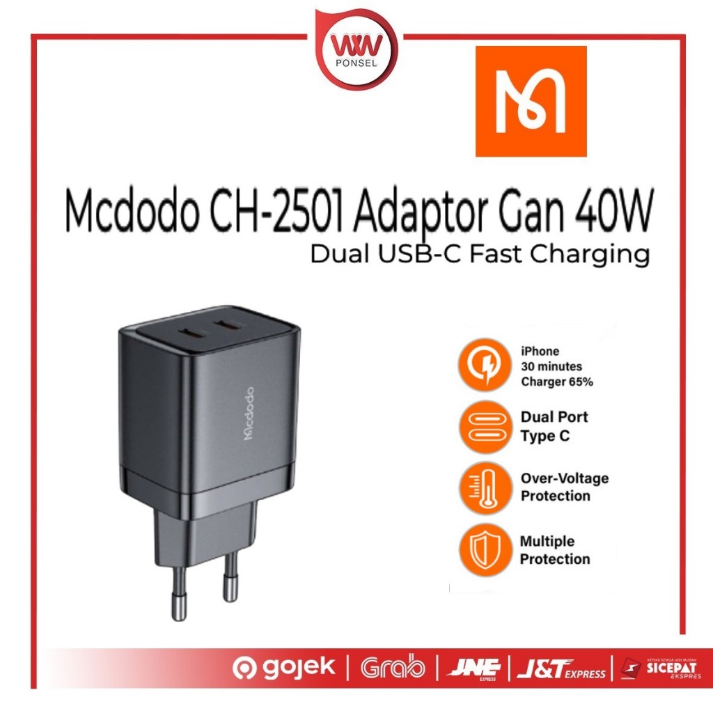 Mcdodo CH-2501 Head Adapter mini Charger Gan Dual USB PD Fast Charging 40W | Shopee Philippines