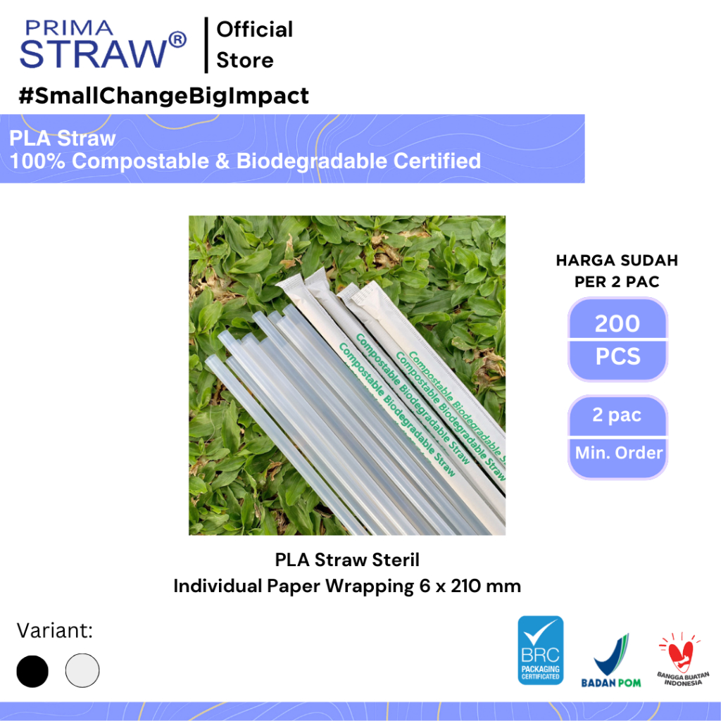 Primastraw - Sterile Compostable PLA Corn Straws 6x200mm - Eco Friendly ...