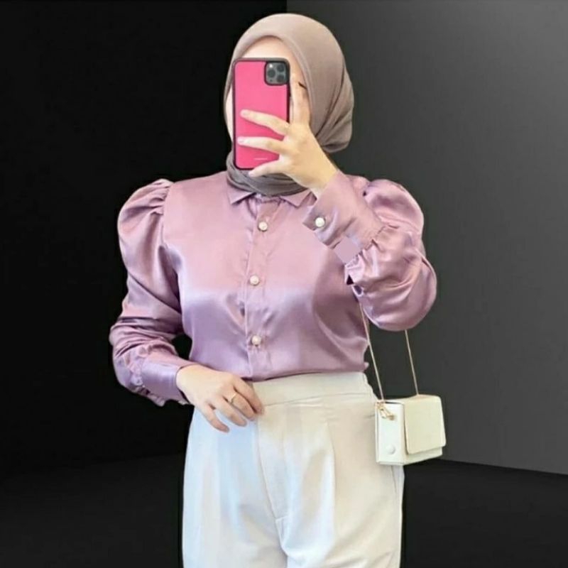 PUFFY SATIN SILK BLOUSE by Divaa.id | Shopee Philippines