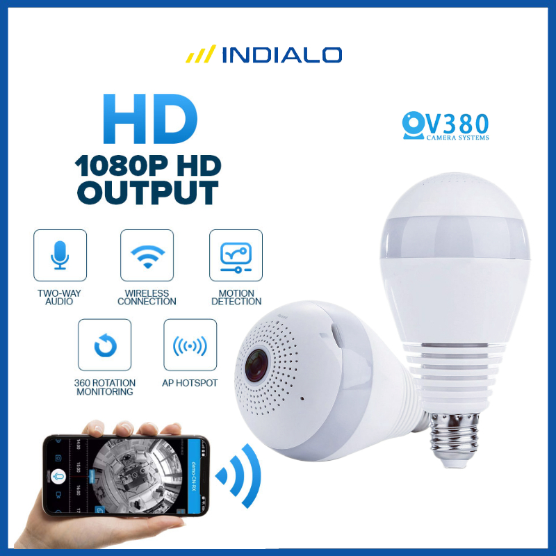 Indialo CCTV Light Bulb IP Camera Wireless WIFI 2MP HD 1080P Smart ...