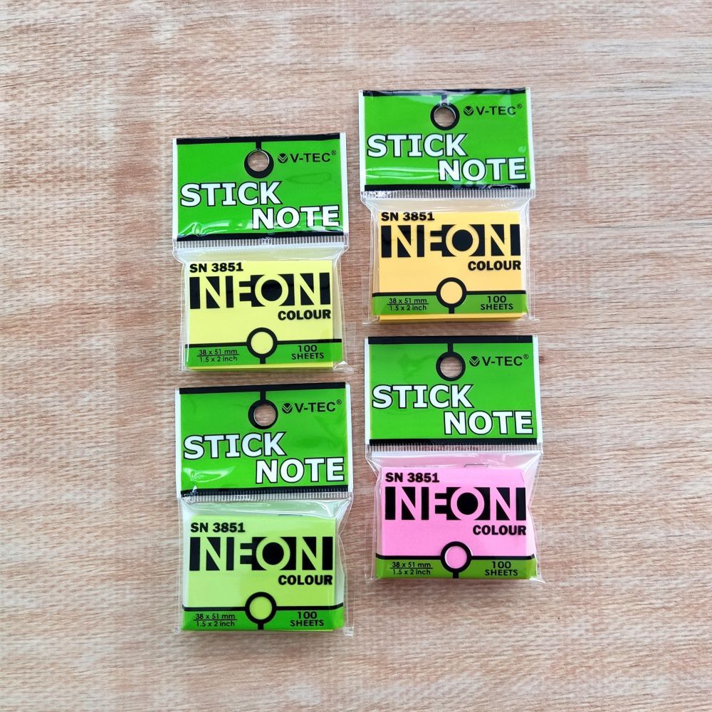 V-tec Sticky Notes Neon Color / Color Memo SN-3851 / 38 x 51mm 100 ...