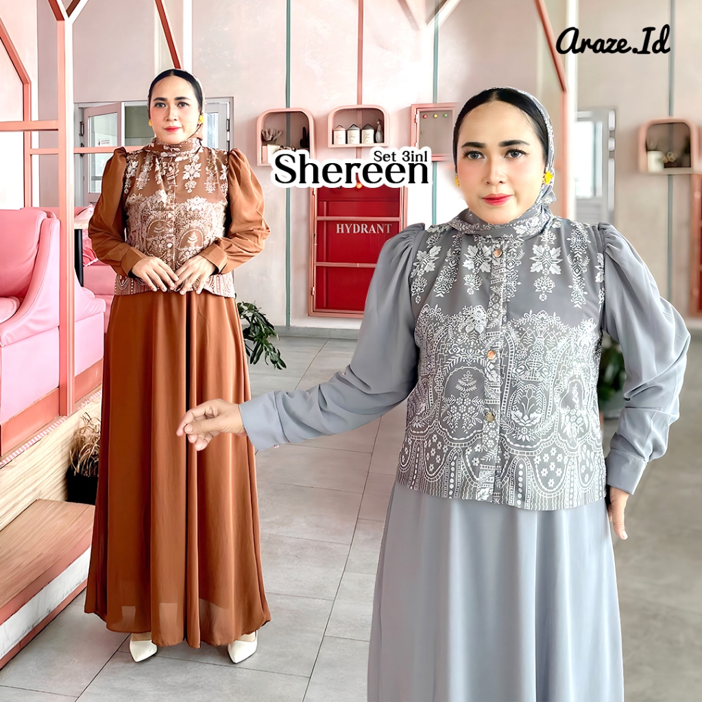 Araze - Shereen Set 3 in 1 (Dress+Vest+Rectangular Hijab) | Shopee ...