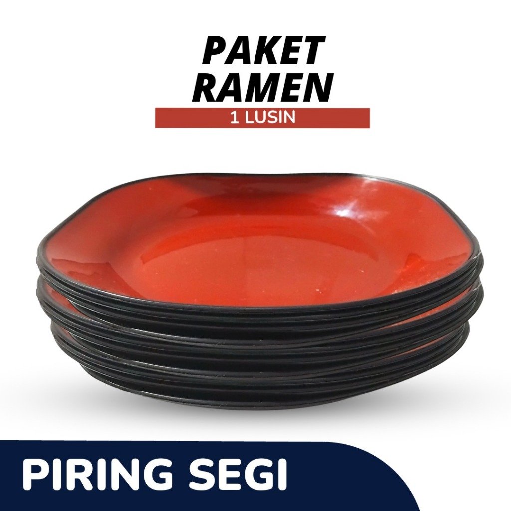 MERAH HITAM Package of 1 Dozen Red and Black List Faceted Ramen Plates ...