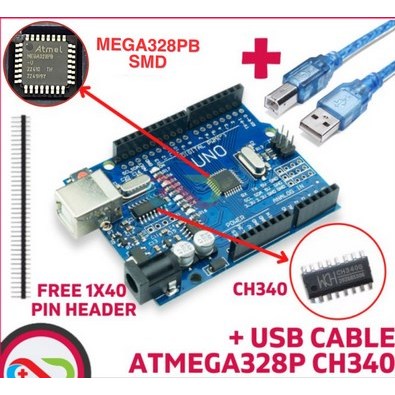 Arduino UNO R3 ATMEGA328P SMD CH340 COMPATIBLE BOARD PLUS USB CABLE ...