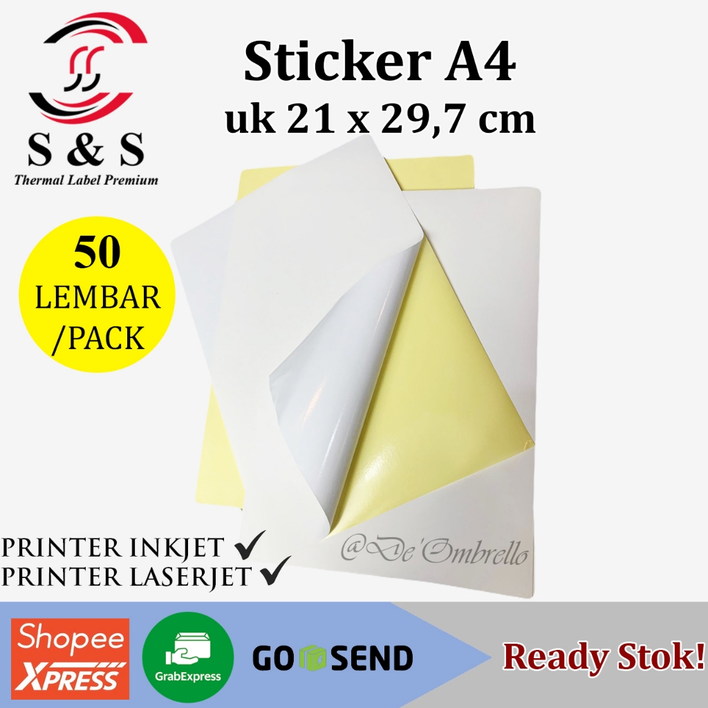 [50 Sheets] HVS A4 Sticker Paper 210 x 297 x 50 SHEETS/PACK Doff Matte ...