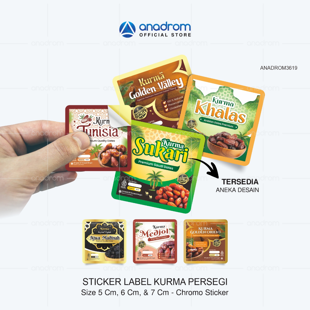 Square Date Label Sticker | Sukari Date Sticker, Khalas, Ajwa Madinah ...