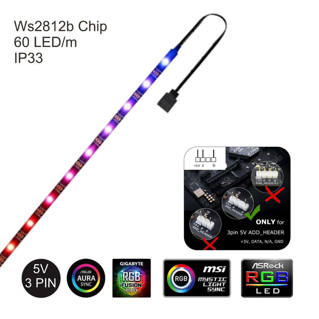 LED Strip PC Sync Mobo ARGB 3 Pin 5V WS2812 Sync Mobo Asus Aurora RGB ...
