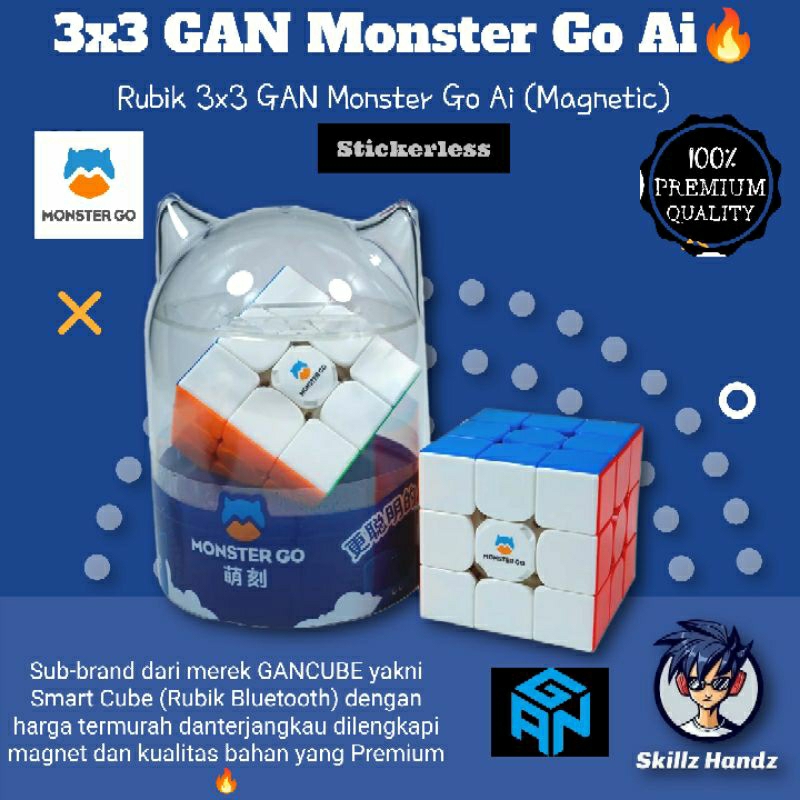 Cube 3x3 GAN Monster Go Ai (Smart Cube Bluetooth) Stickerless Magnetic ...