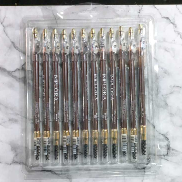 12 pcs / 1 dozen Implora EYEBROW EYEBROW Pencil Implora 2 in 1 Soft ...