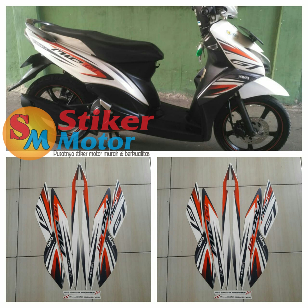 STRIPING STICKER LIS LES POLET BODY MOTOR MIO GT 2014 WHITE-ORANGE ...
