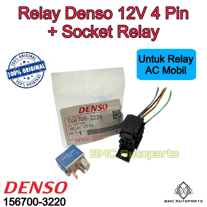 DENSO Relay 4 Pin / Leg Complete Mini Relay Socket for Universal 12 ...