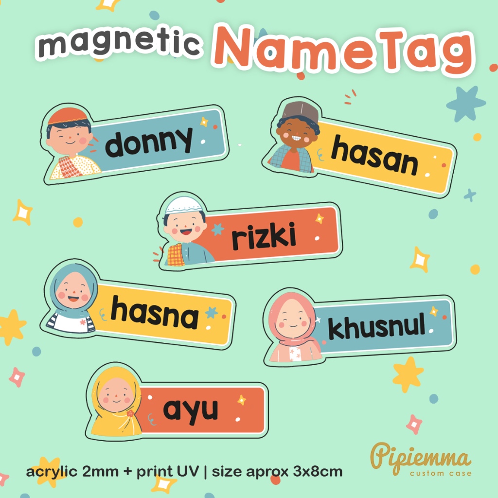 Magnetic Name Tag Cute Children Muslimah Souvenir Lebaran Idul Fitri ...