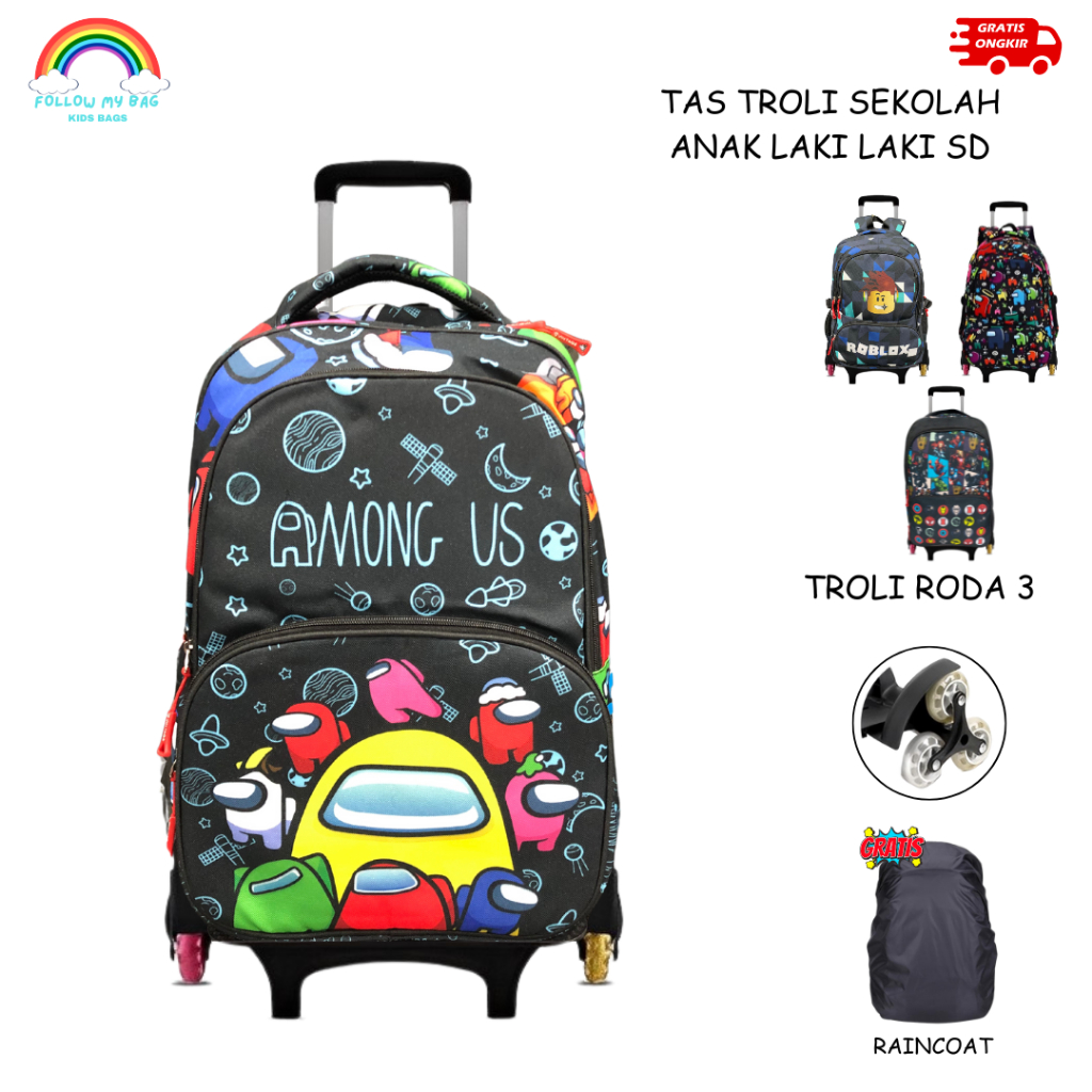 3-wheeled trolley bag with 2 handles for boys, elementary school ...