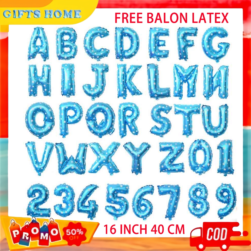 Blue Alphabet Letter Foil Balloons 16 Inch 40cm AZ Blue Number Foil ...