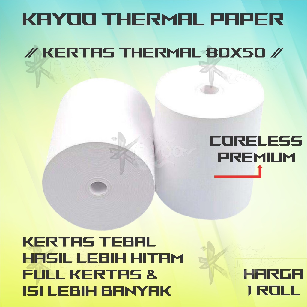 Thermal PAPER RECEIPT Cashier/PPOB PAPER ROLL 80X50 CORELESS THERMAL ...