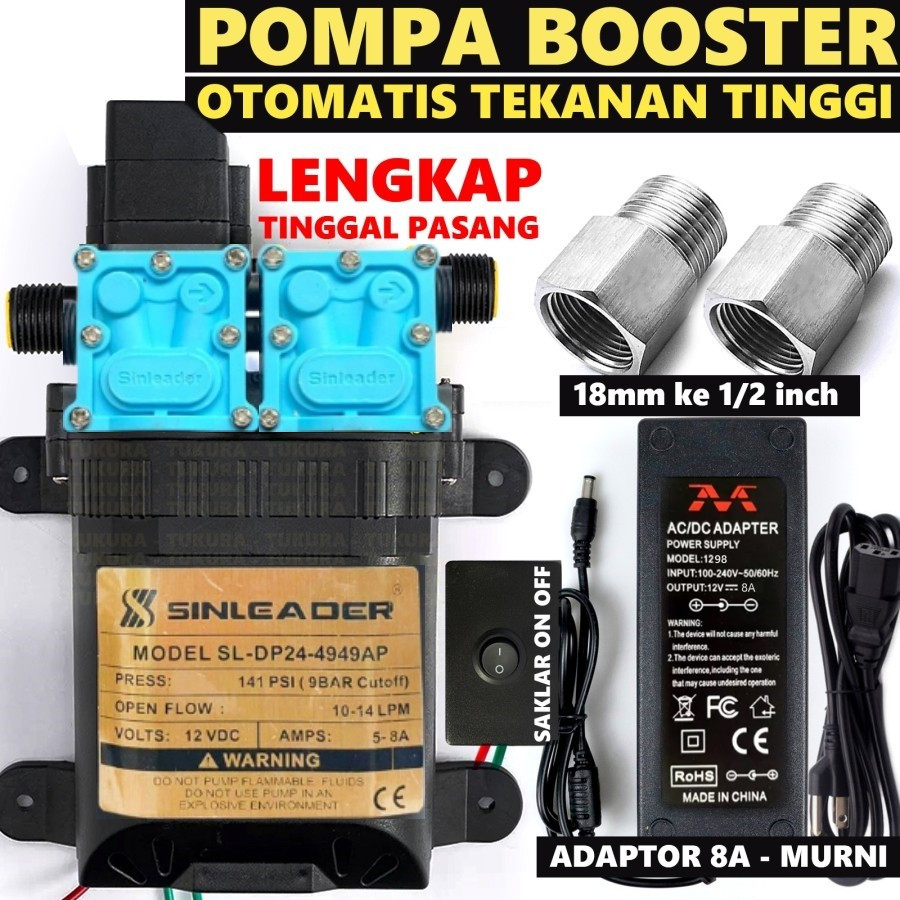 Plunger Pump package to shower or water heater Dual Pump DP24 1/2 Inch connector - Automatic ...