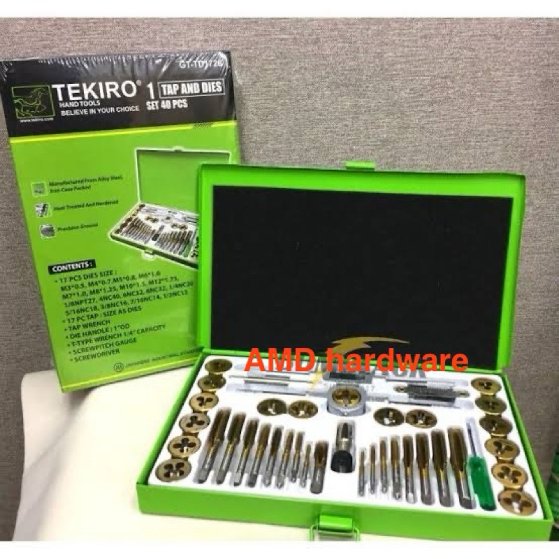 Original TEKIRO JAPAN HAND TAP AND DIES SET 40 PCS Bolt Thread Senai Tool contains 40 PCS Hen ...