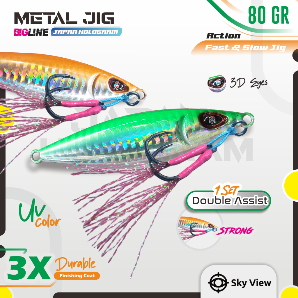 Metal Jig 80gram Slow Jigging Set Double Assist Hook Killer UV ...