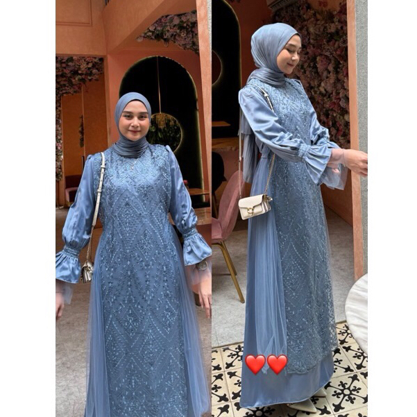 Lini Tulle Dress Premium Silk Brocade Gamis | Shopee Philippines