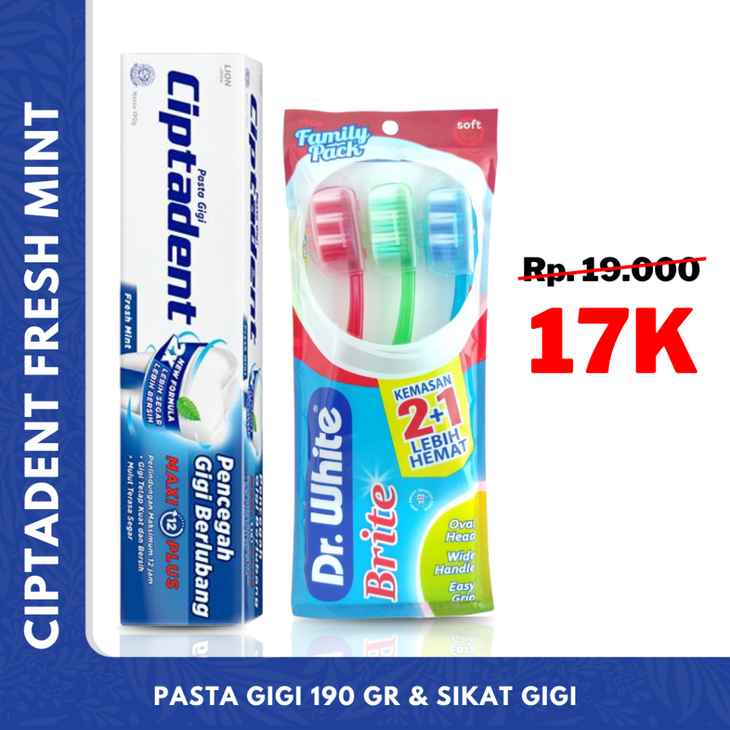 MORE ECONOMICAL! Ciptadent Toothpaste 190 Grams + Dr. Toothbrush White ...