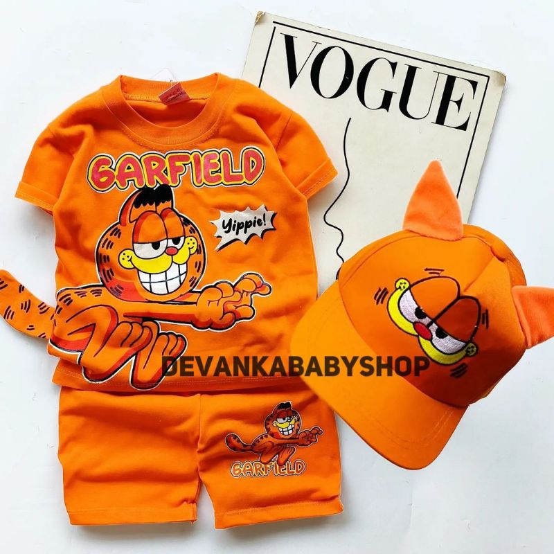 BOYS' CLOTHES CUTE ORANGE CAT GARFIELD SET WITH HAT FOR CHILDREN AGE 1 ...