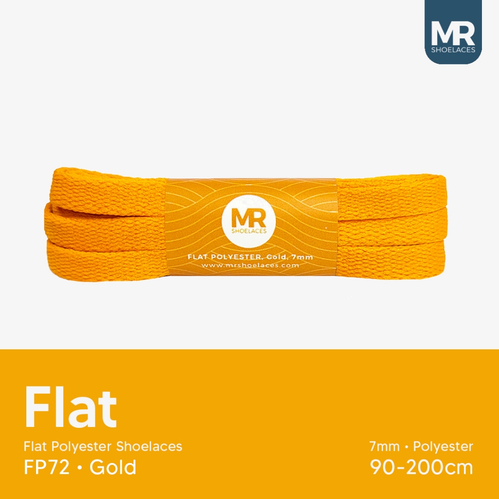 MR Shoelaces FP72 Gold (Gold) Flat Polyester Shoelaces 7mm 80cm 90cm ...