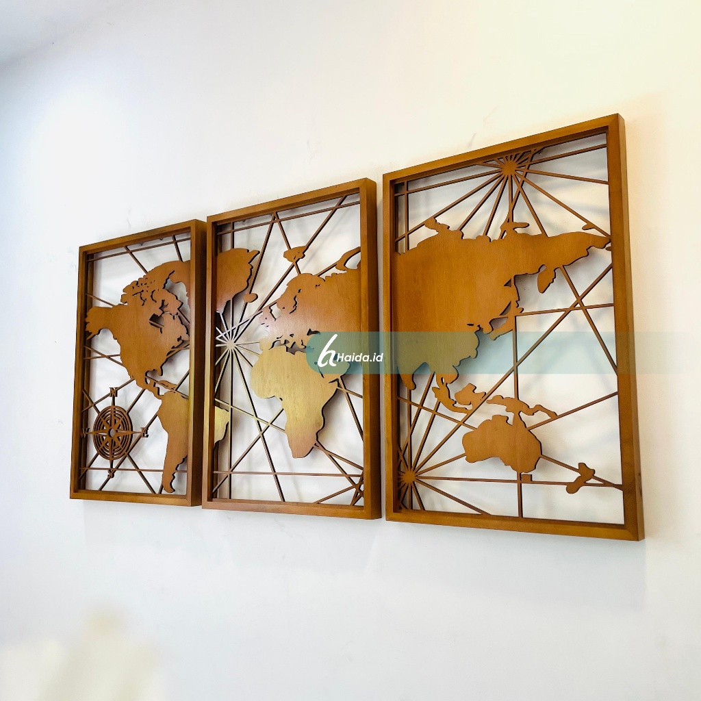 HIASAN DINDING Aesthetic Wall Decoration World Map 1 set 3pcs Large ...