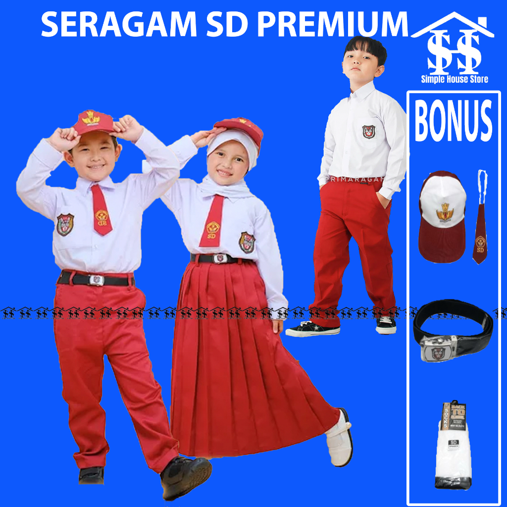 PUTIH MERAH Elementary School Uniform Long/Short Sleeve Red White 1 ...