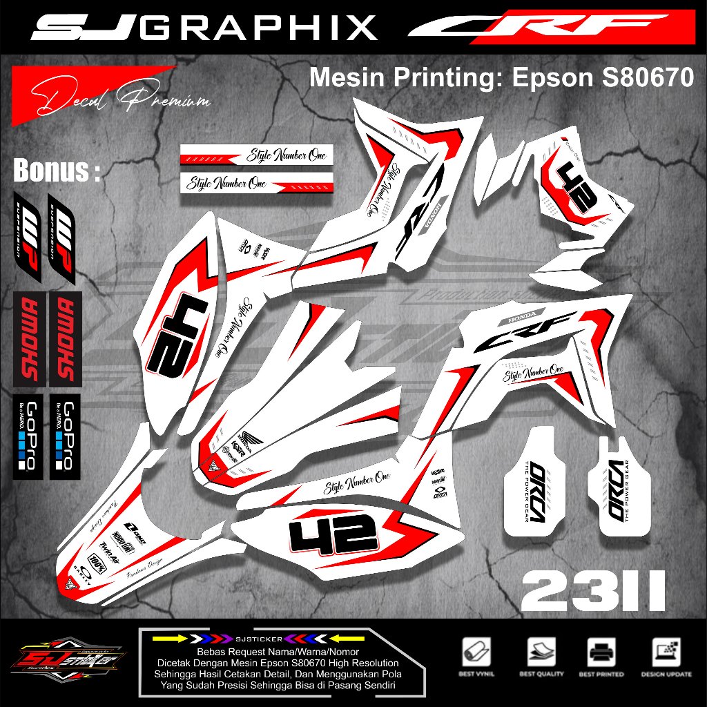 MERAH Ready Sticker Decal Crf White Red Trim Custom Design Variation ...